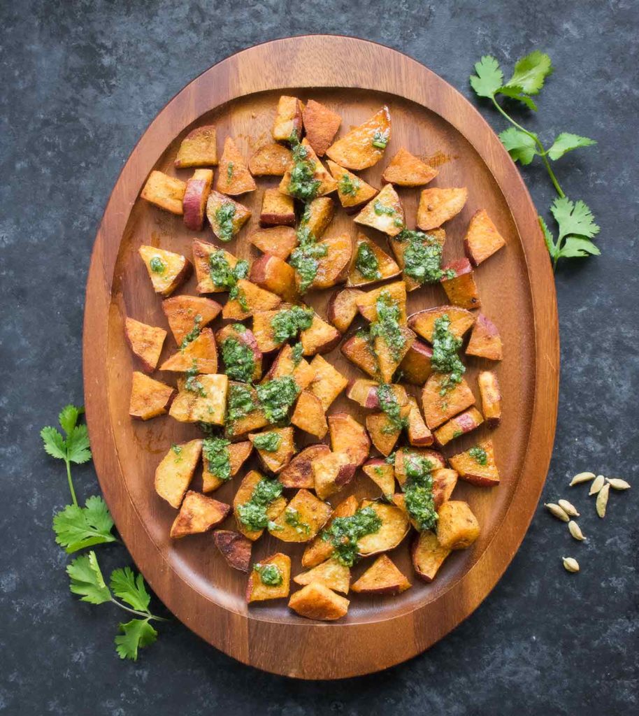 Spiced Sweet Potatoes with Cilantro Sauce – SoupAddict