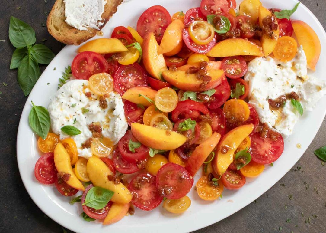 Tomato Peach Burrata Salad