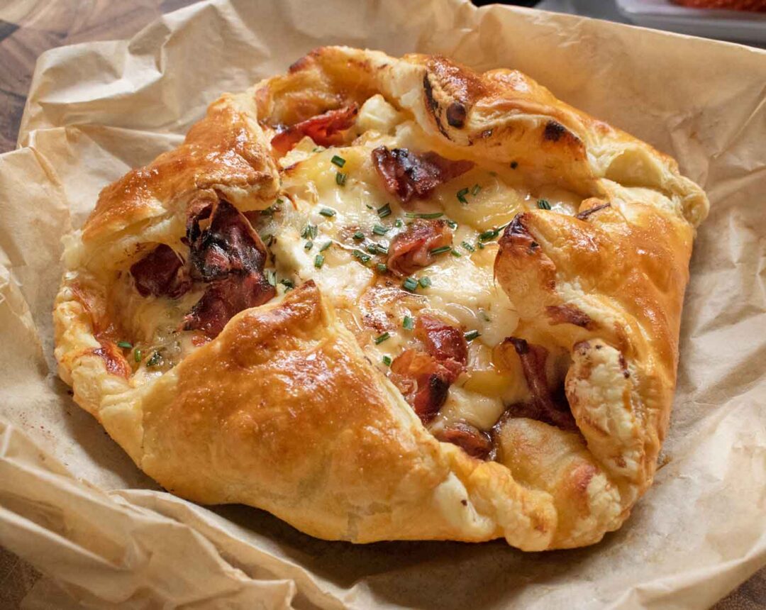 Baked Cheesy Puff Pastry with Crispy Prosciutto